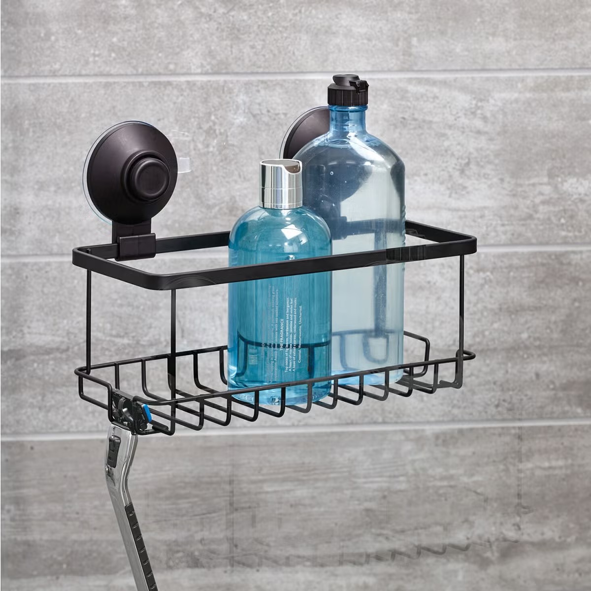 iDesign Everett Matte Black Push-Lock Suction Shower Basket - The ...